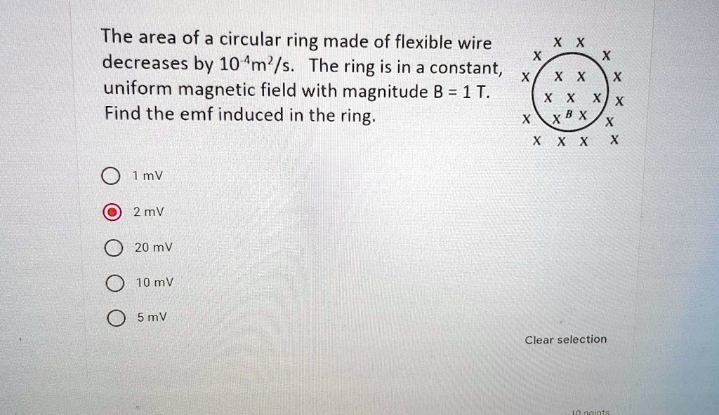 SOLVED: The area of a circular ring made of flexible wire X decreases ...