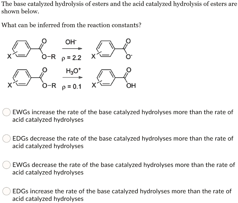 SOLVED: The base-catalyzed hydrolysis of esters and the acid-catalyzed ...