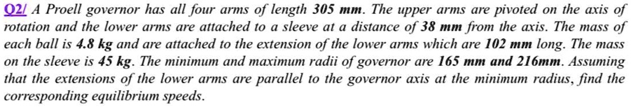 Q2/ A Proell governor has all four arms of length 305 mm. The upper ...