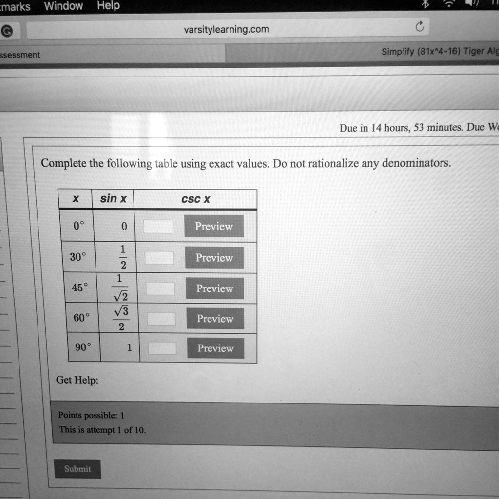 [GET ANSWER] Complete the following table using exact values. Do not rationalize any ...