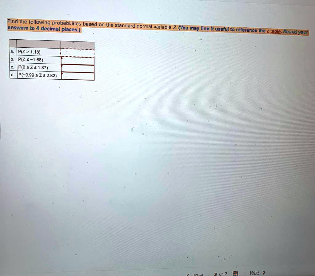 Find the following probabilities based on the standard normal variable ...