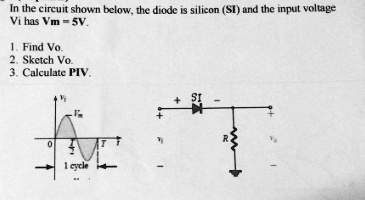 SOLVED: In the circuit shown below, the diode is silicon (Si) and the input voltage Vi has Vm ...