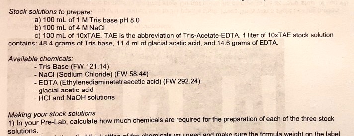 VIDEO solution: Stock solutions to prepare: a) 100 mL of M Tris base pH ...
