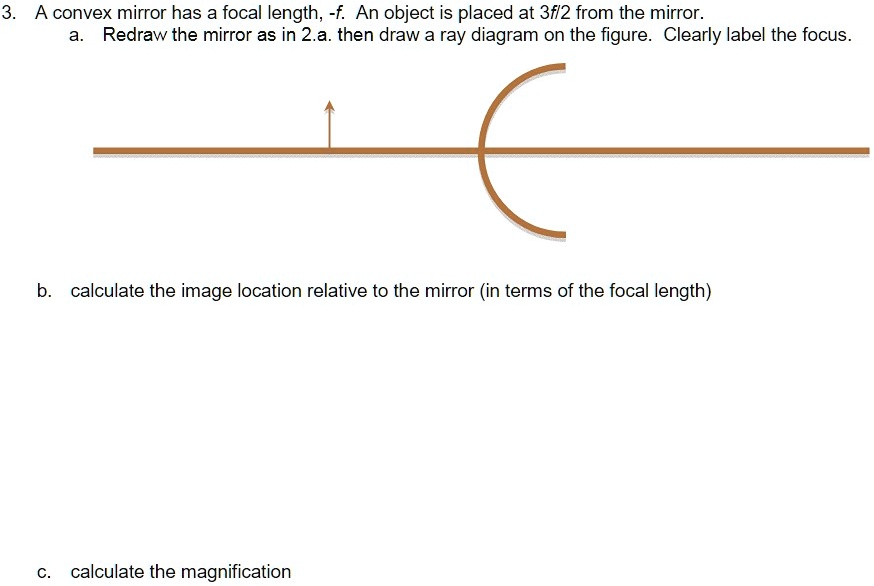 SOLVED: A convex mirror has a focal length. An object is placed at 3f/2 ...