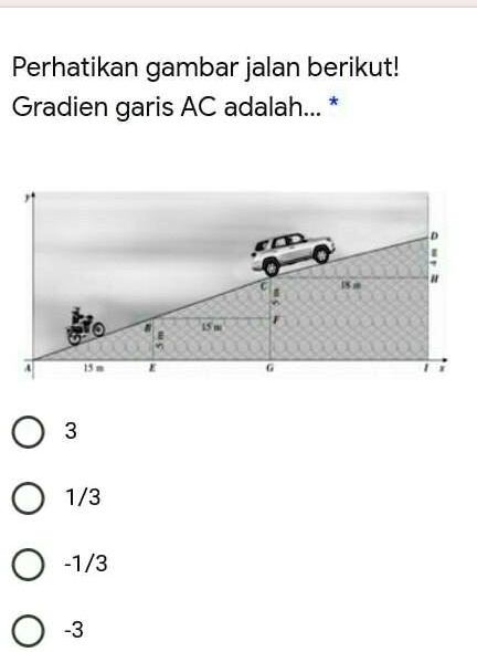 SOLVED: Perhatikan gambar jalan berikut!Gradien garis AC adalah...*O 3O ...