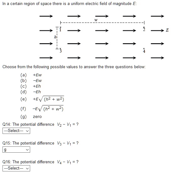 SOLVED: In a certain region of space, there is a uniform electric field ...