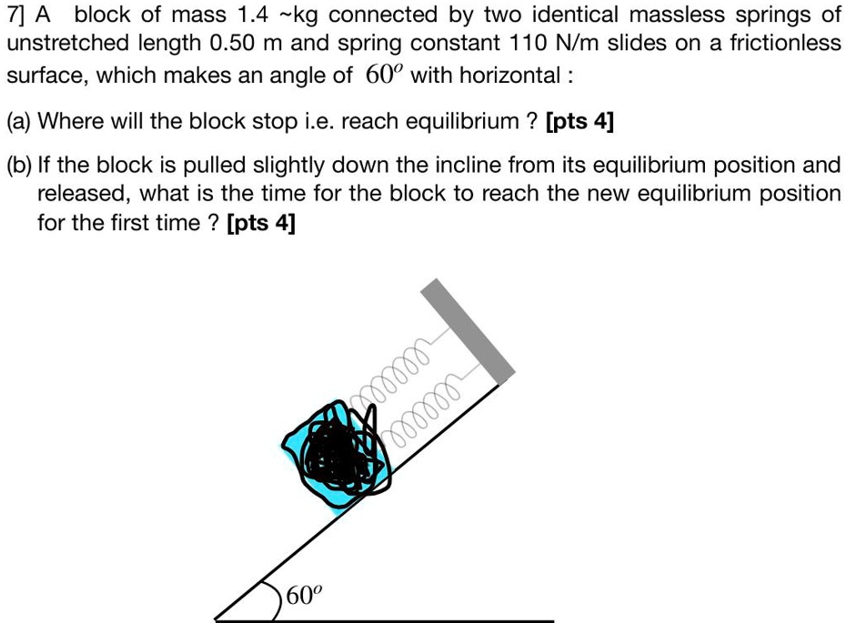 SOLVED: 7] A block of mass 1.4 kg connected by two identical massless springs of unstretched ...