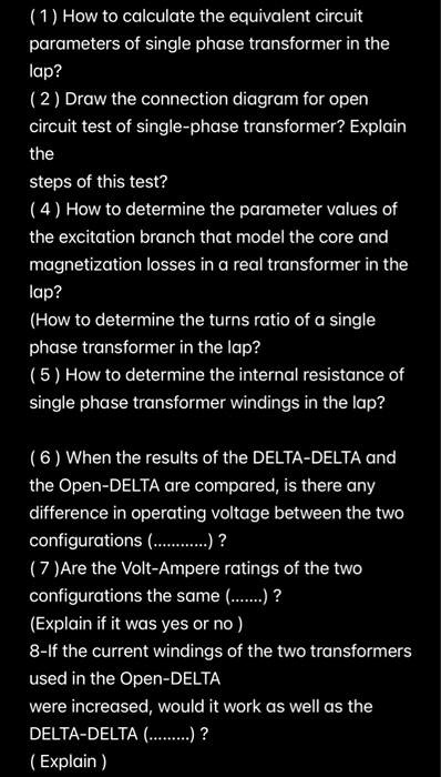 SOLVED: (1) How to calculate the equivalent circuit parameters of a single-phase transformer in ...