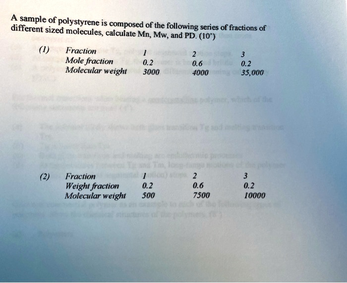 SOLVED: A sample of polystyrene is composed of the following series of ...