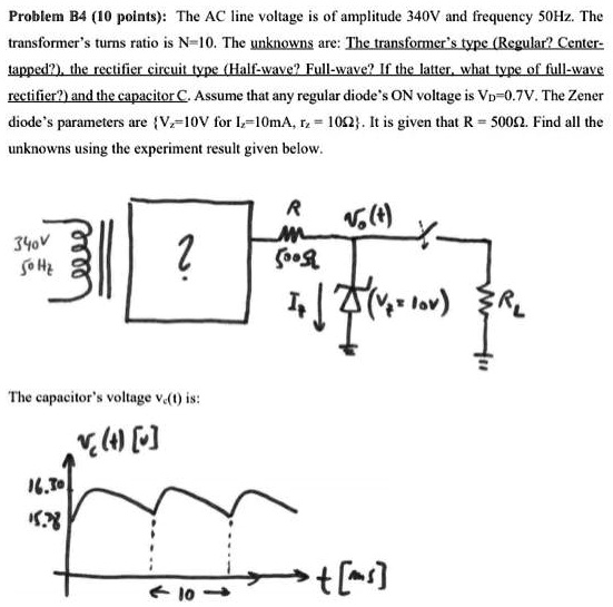 SOLVED: Problem B4 (10 points): The AC line voltage has an amplitude of ...