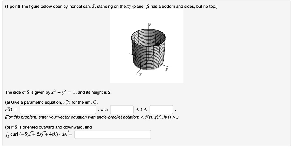 point the figure below open cylindrical can s standing on the xy plane ...