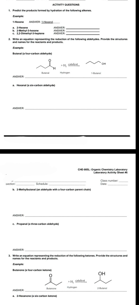 SOLVED: ACTIVITY QUESTIONS 1. Predict the products formed by hydration of the following alkenes ...