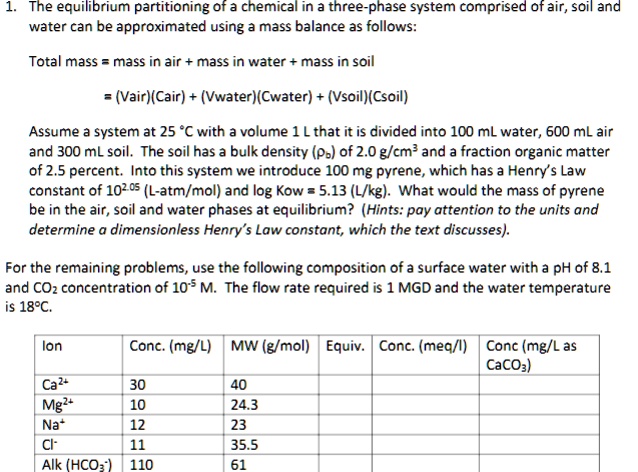 SOLVED: The equilibrium partitioning of a chemical in a three-phase system comprised of air ...