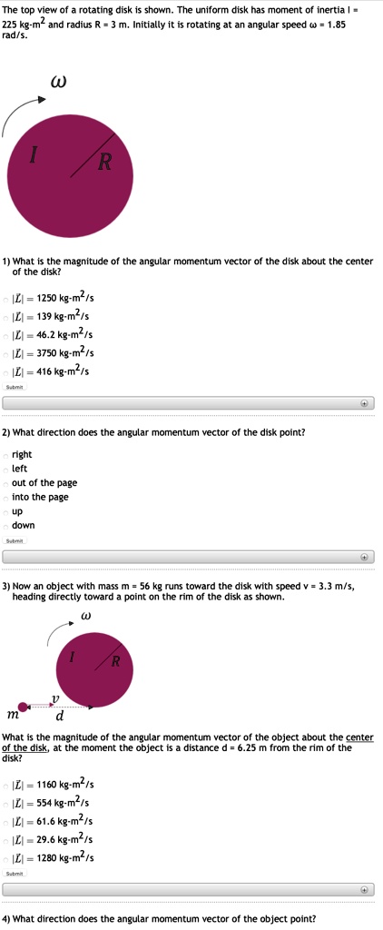 the top view rotating disk shown the uniform disk has moment uinentia ke m and radius initially ...