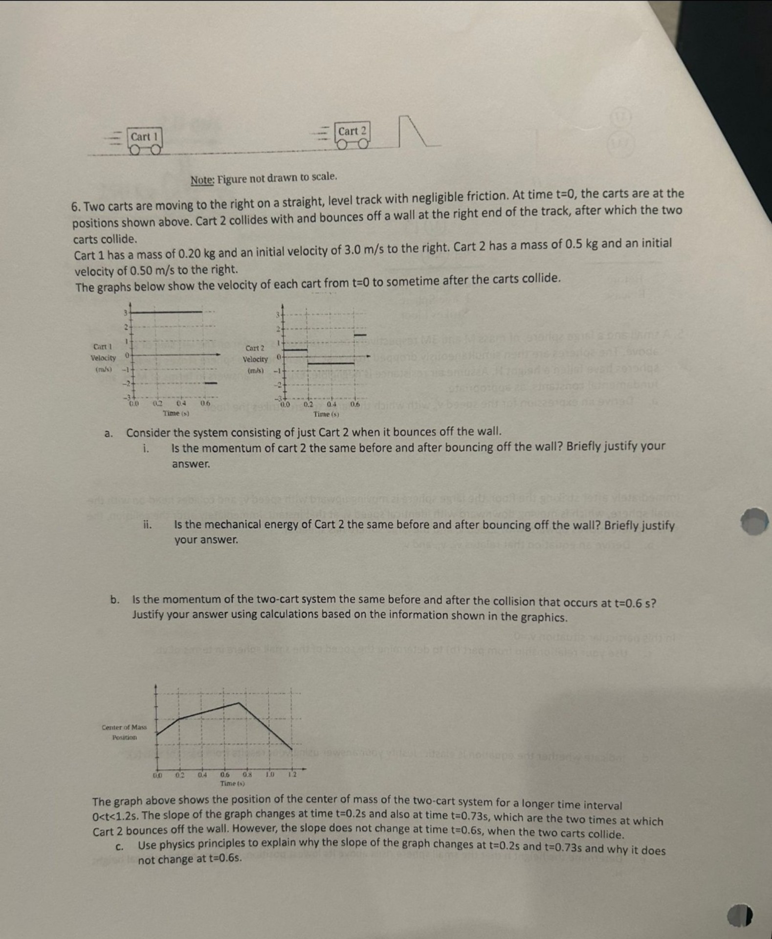 Cart 1 Cart 2 Note: Figure not drawn to scale. 6. Two carts are moving ...