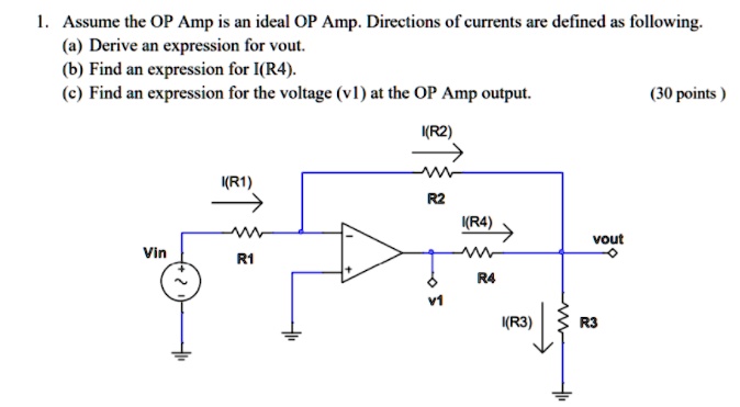 Assume the OP Amp is an ideal OP Amp. Directions of currents are defined as follows: (3) Derive ...