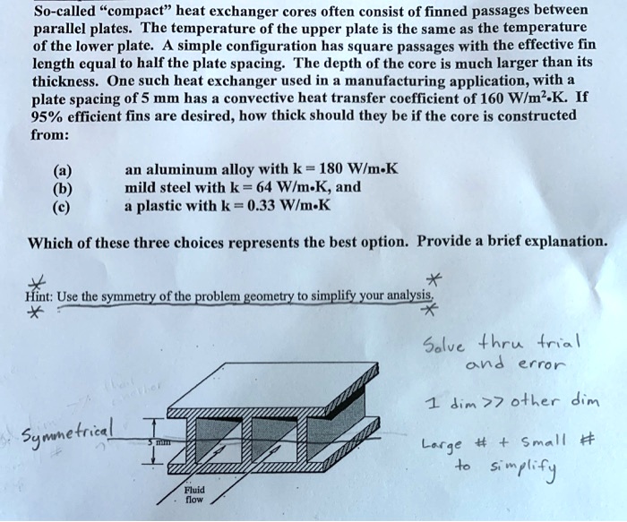 SOLVED: So-called compact heat exchanger cores often consist of finned ...