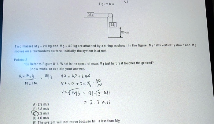 SOLVED: Figure Two masses M1 (20 kg) and M2 (40 kg) are attached by a string as shown in the ...