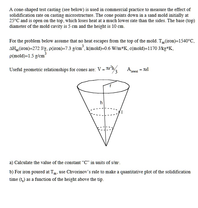 SOLVED: A cone-shaped test casting (see below) is used in commercial ...