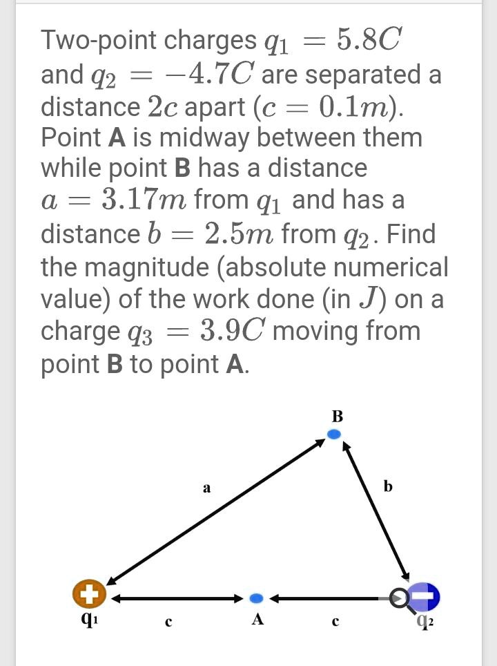 two point charges 91 58c and q2 47c are separated a distance 2c apart c ...