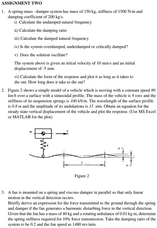 SOLVED: ASSIGNMENT TWO 1. A spring-mass damper system has a mass of 150 ...