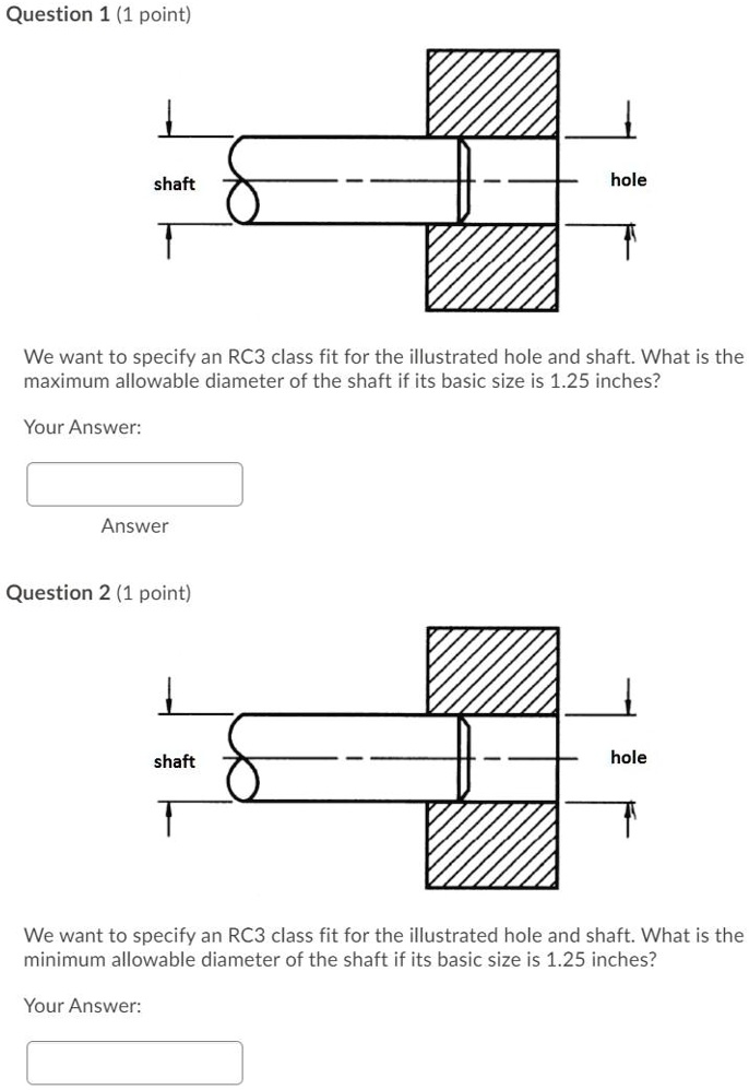 SOLVED: Shaft Hole We want to specify an RC3 class fit for the ...