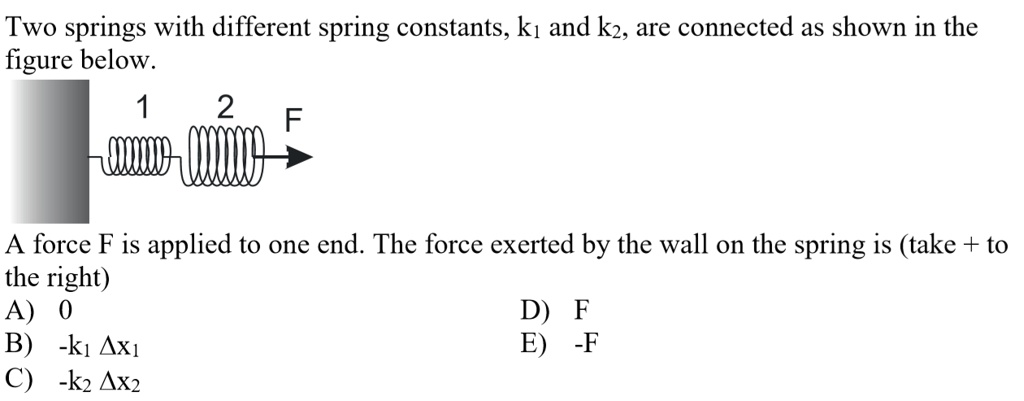 SOLVED: Two springs with different spring constants, k1 and kz, are ...