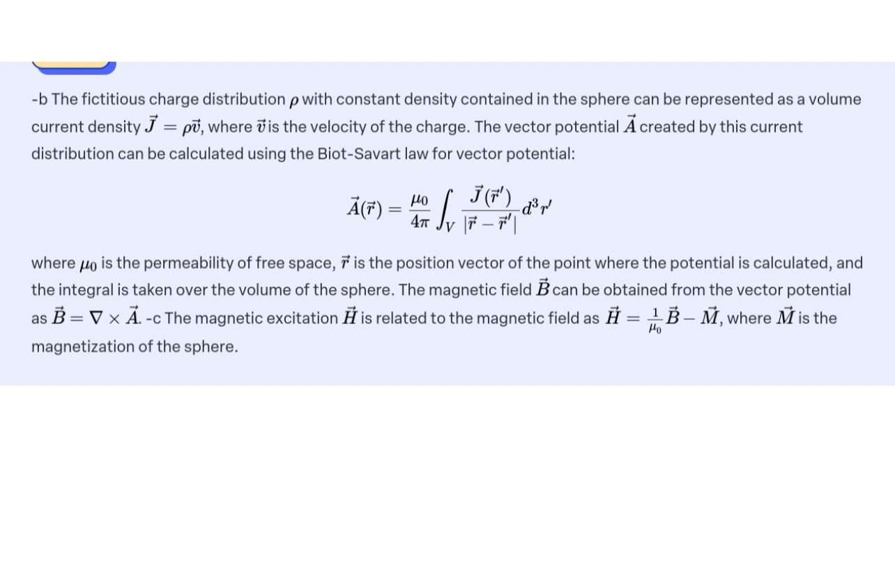 SOLVED: -b The fictitious charge distribution ρ with constant density ...