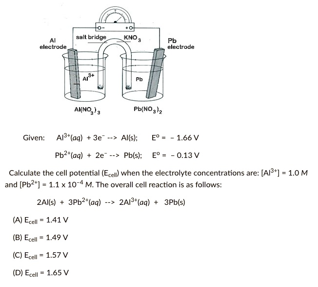 SOLVED: Salt bridge electrode KNO3 Pb electrode Al(NO3)3 Pb(NO3)2 Given ...