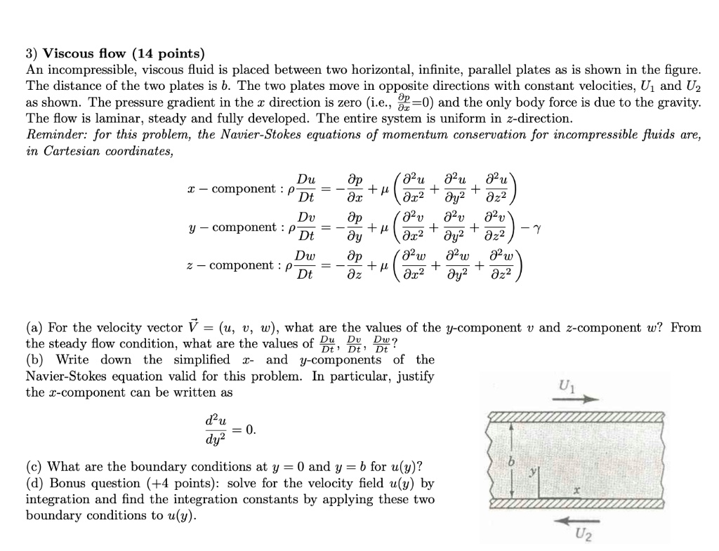 3 viscous flow 14 points an incompressible viscous fluid is placed between two horizontal ...