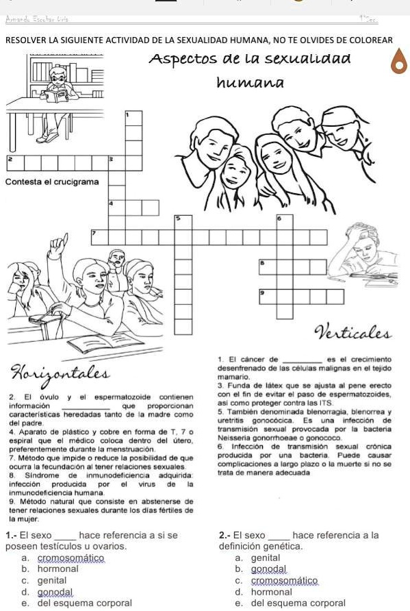 SOLVED: aspectos de la sexualidad humana contesta crucigrama por fa ...