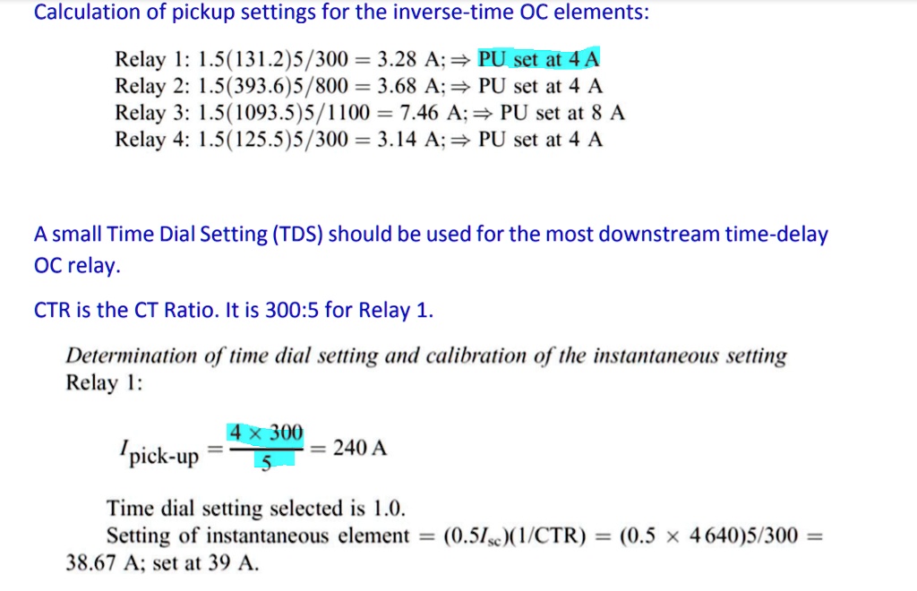 Calculation of pickup settings for the inverse-time OC elements: Relay ...
