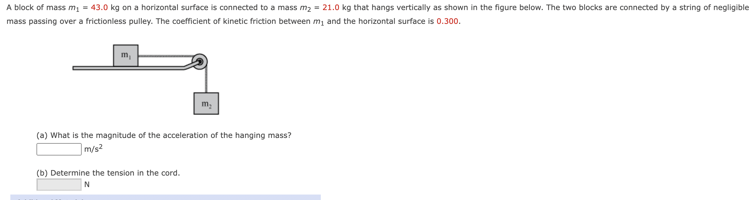 SOLVED: mass passing over a frictionless pulley. The coefficient of ...