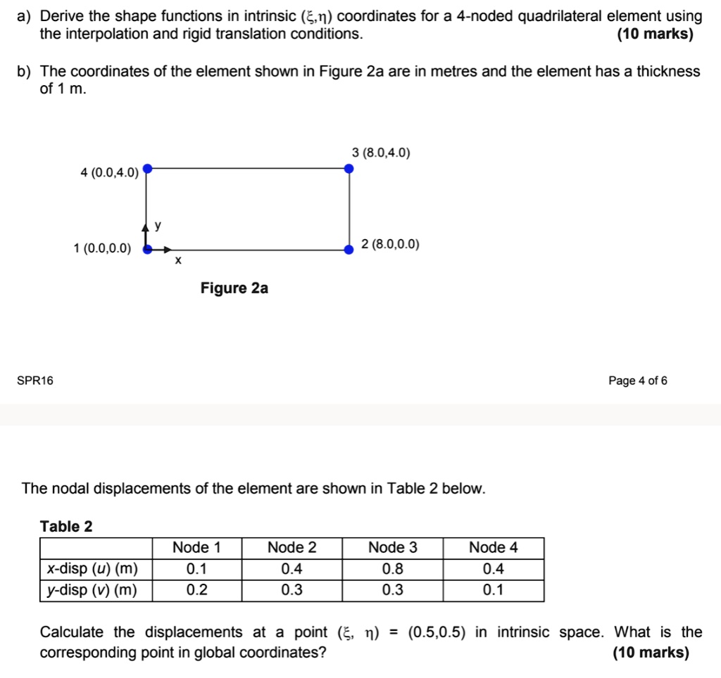 a derive the shape functions in intrinsic n coordinates for a 4 noded ...