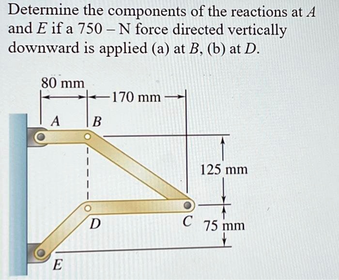 Determine the components of the reactions at A and E if a 750 – N force ...