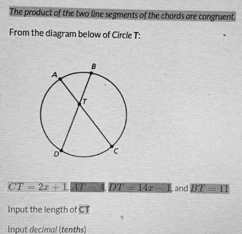 SOLVED: The product of the two Aline - segments of the chords are congruent From the diagram ...