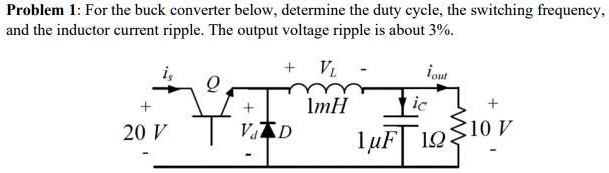 Problem 1: For the buck converter below, determine the duty cycle, the ...