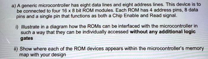 SOLVED: a A generic microcontroller has eight data lines and eight address lines.This device is ...