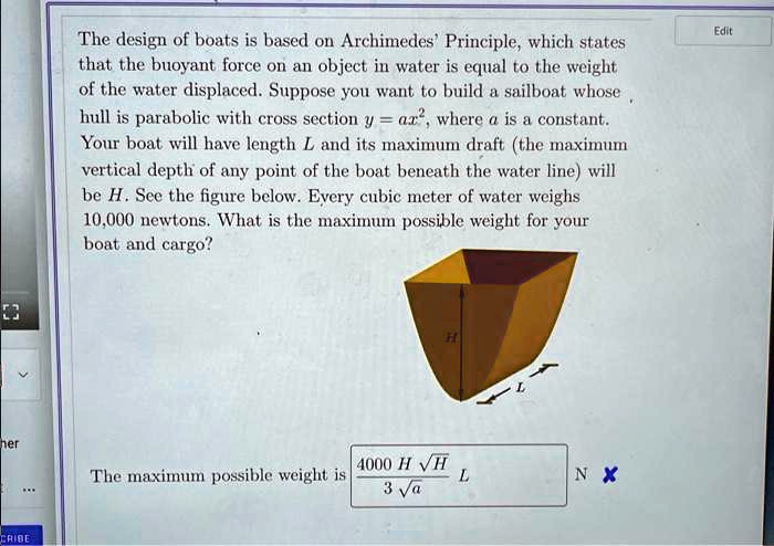 SOLVED: The design of boats is based on Archimedes' Principle, which ...