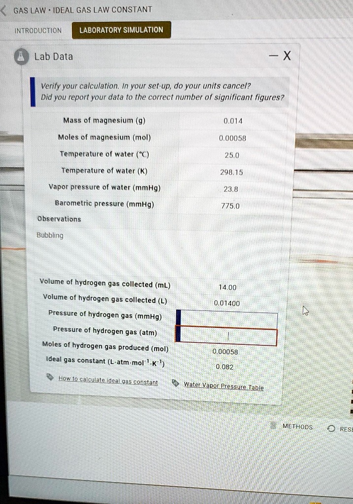 SOLVED: I need help finding the pressure of hydrogen gas in mmHg and the pressure of hydrogen ...