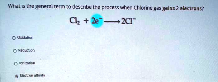 SOLVED: What is the general term to describe the process when Chlorine ...