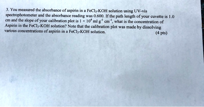 you measured the absorbance of aspirin in fecly koh solution using uv ...