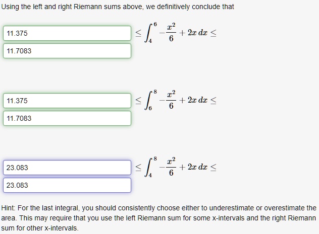 SOLVED: Using the left and right Riemann sums above, we definitively conclude that 11.375 âˆ«2c dc