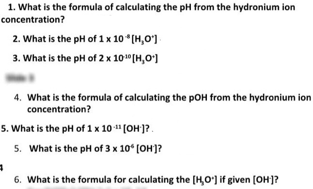 1 what is the formula of calculating the ph from the hydronium ion ...