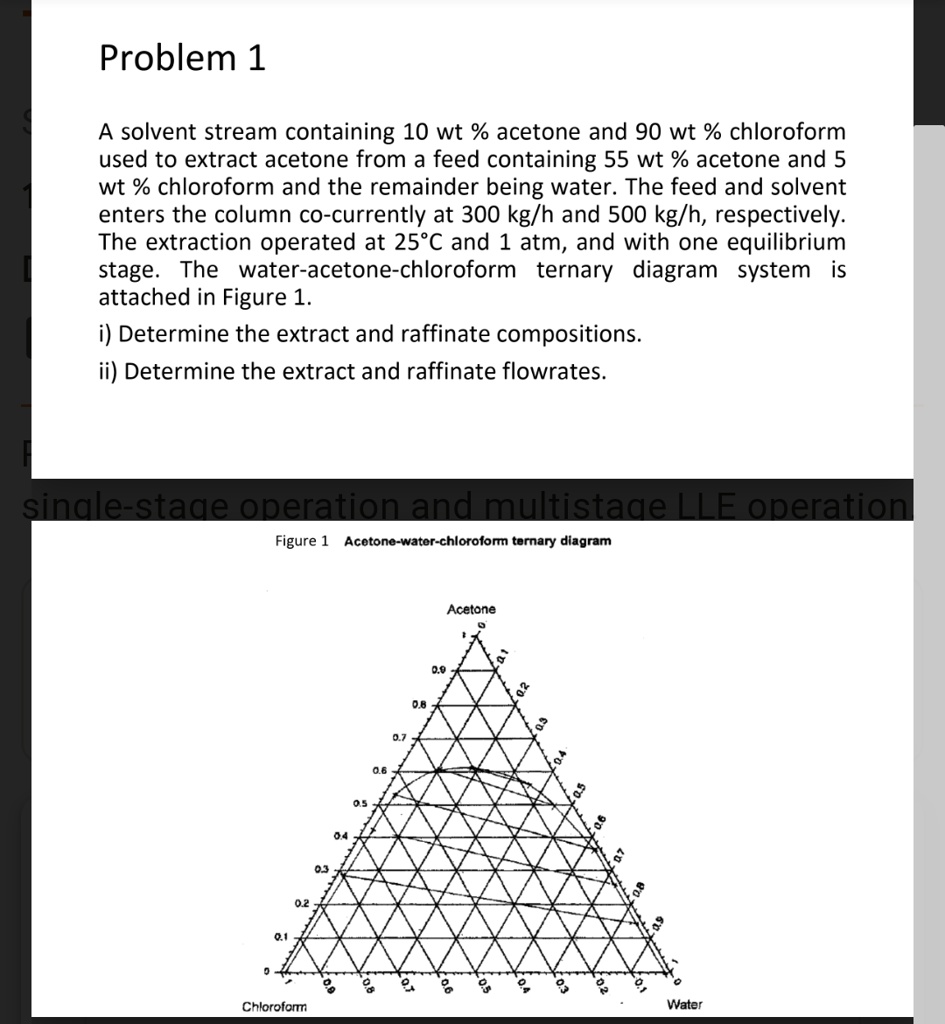 SOLVED: Problem 1 A solvent stream containing 10 wt% acetone and 90 wt% chloroform is used to ...