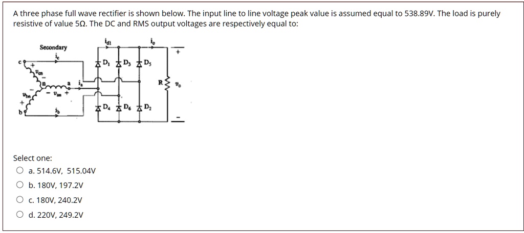 A three phase full wave rectifier is shown below. The input...
