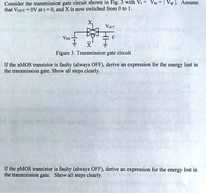 SOLVED: Consider the transmission gate circuit shown in Fig. 3 with ...