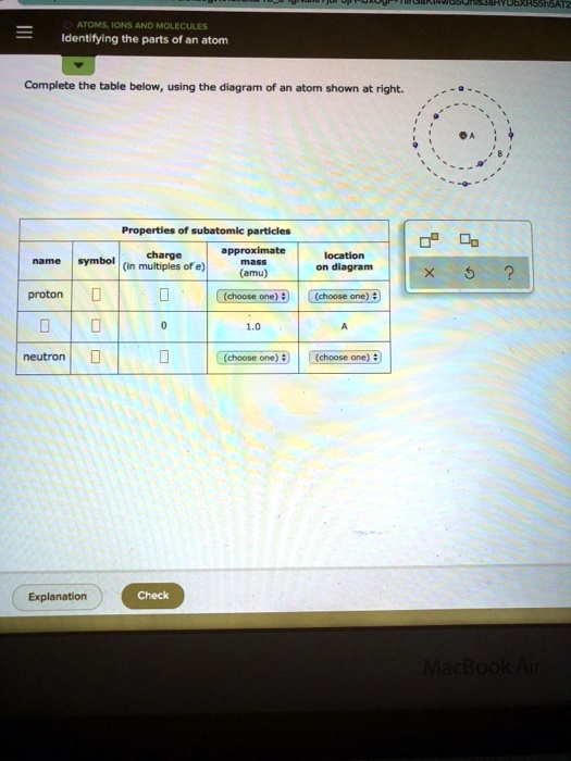 SOLVED: Atoms and Molecules: Identifying the Parts of an Atom Complete the table below, using ...