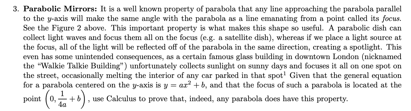 SOLVED: 3. Parabolic Mirrors: It is a well known property of parabola ...