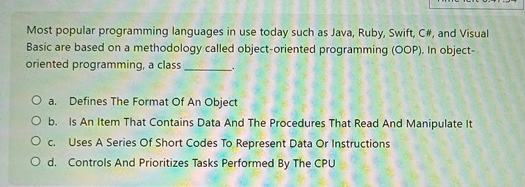 Solved Most Popular Programming Languages In Use Today Such As Java Ruby Swift C And 9677
